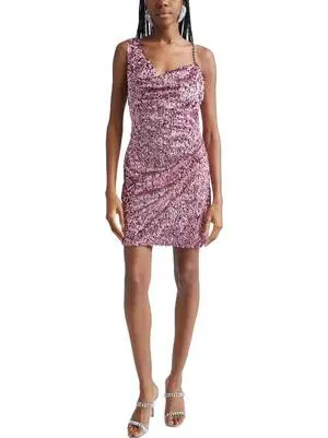 AREA Crystal Strap Sequin Minidress - Metallic Rose