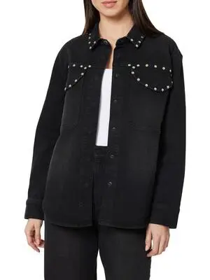 Habitual Studded Denim Shirt Jacket - Jet Black