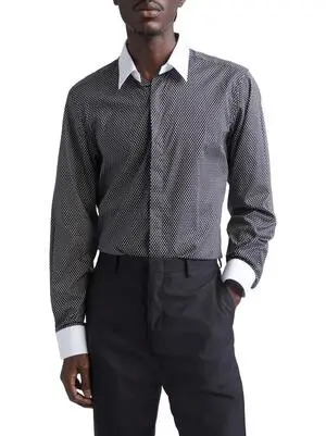 TOM FORD Diamond Print Classic Fit Button-up Shirt - Black/white
