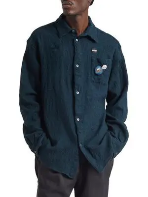 UNDERCOVERISM Embroidered Patch Felted Wool Button-up Shirt - Green Check