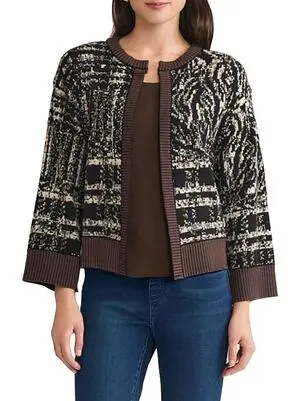 Ming Wang Contrast Trim Knit Cardigan - Dark Umber/black/twig
