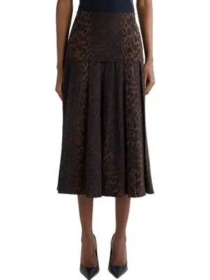 Balenciaga Leopard Print Pleated Midi Skirt - 2135 Brown