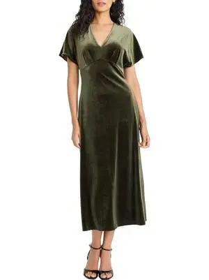Maggy London Velvet V-neck Midi Dress - Rosin