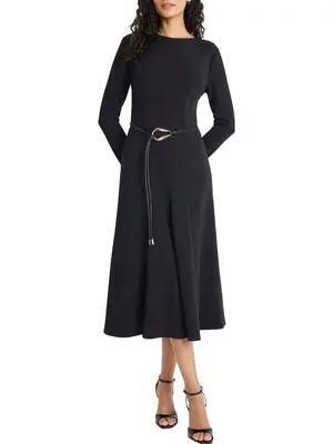 Maggy London Long Sleeve Tie Waist Midi Dress - Black