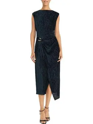 Maggy London Cap Sleeve Asymmetric Burnout Velvet Midi Dress - Spruce