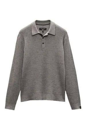 Rag & Bone Crawford Long Sleeve Wool & Cashmere Sweater Polo - Brown