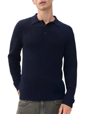 Rag & Bone Crawford Long Sleeve Wool & Cashmere Sweater Polo - Navy