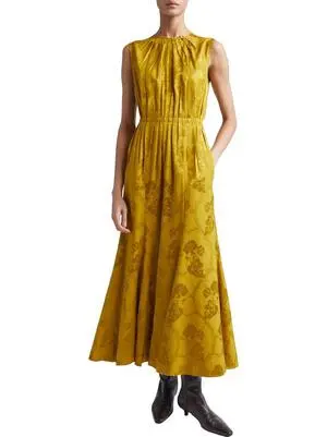 Etro Leafy Jacquard Sleeveless Midi Dress - Senape
