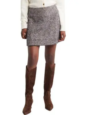 Treasure & Bond Herringbone Tweed Wrap Miniskirt - Brown- Blue Tweed