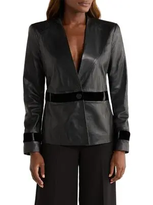 Emporio Armani Velvet Trim Lambskin Blazer - Solid Black
