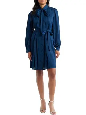 Julia Jordan Belted Long Sleeve Mini Dress - Navy