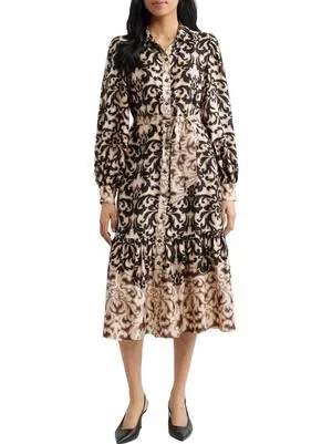 Julia Jordan Printed Tie-waist Midi Shirtdress - Black/brown