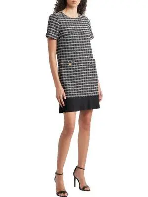 Julia Jordan Pleated Hem Bouclé Minidress - Black Multi