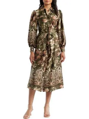 Julia Jordan Printed Long-sleeve Shirtdress - Green Multi