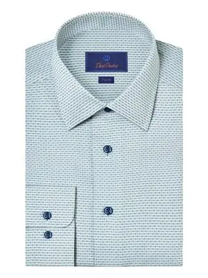 David Donahue Trim Fit Micro Dobby Cotton Dress Shirt - Sage/blue