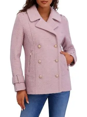 Kensie Bouclé Pea Coat Rose