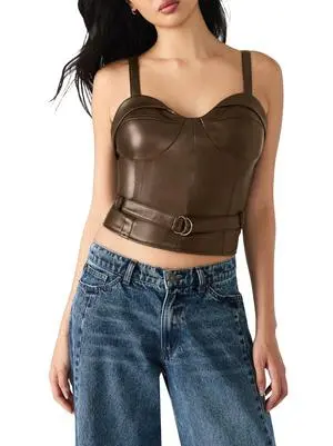 Steve Madden Isador Belted Faux Leather Sleeveless Crop Top - Coco