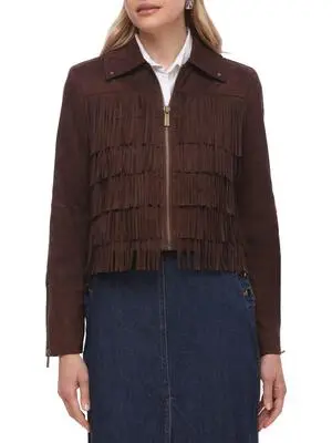 Bagatelle Faux-suede Fringe Jacket - Bitter