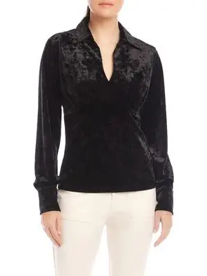 Fifteen Twenty Bianca Slim Fit Shirred Velvet Button-up Shirt - Black