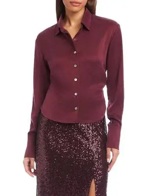 Fifteen Twenty Tawnie Side Pleat Satin Button-up Shirt - Wine