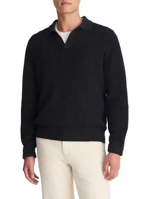 Madewell Cotton Shaker Stitch Johnny Collar Polo Sweater - Washed Black