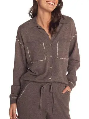 Bella Dahl Whipstitch Button-up Sweater - Heather Smoke