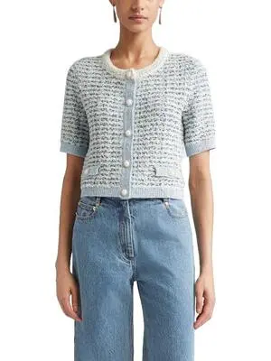 St. John Sequin Eyelash Cardigan - Aqua/white