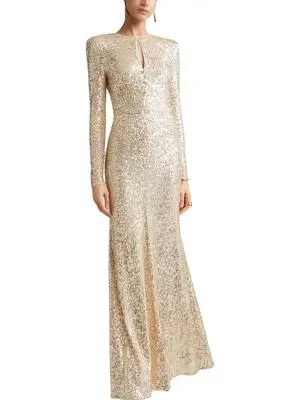 St. John Long Sleeve Sequin Gown - Ecru/gold