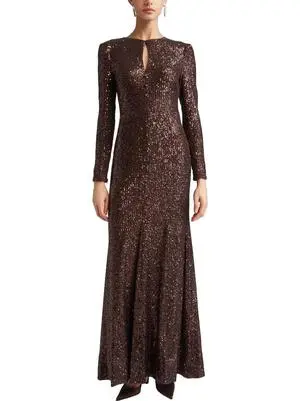 St. John Long Sleeve Sequin Gown - Mocha