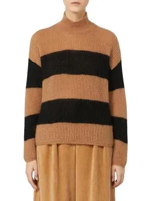 MM BY MAX MARA Tenna Stripe Turtleneck Sweater - Camel