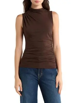 Rails Christen Ruched Mock Neck Sleeveless Top Espresso