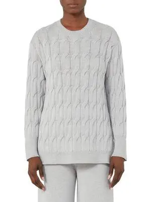 MM BY MAX MARA Cable Stitch Virgin Wool Sweater - Light Grey