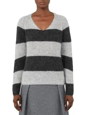 MM BY MAX MARA Ricetta Stripe Mohair & Wool Blend Sweater - Light Grey