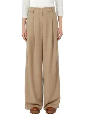 Max Mara Globale Stretch Wool Wide Leg Pants - Beige