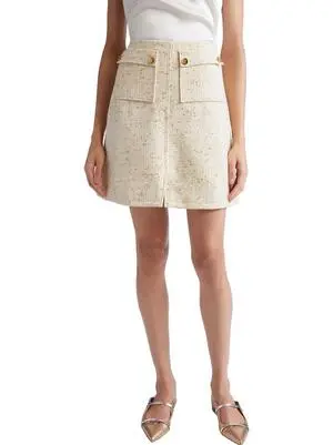 Giambattista Valli Flap Pocket Tweed Skirt - Ivory/yellow