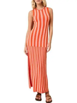 Solid & Striped The Lucerne Mixed Stripe Knit Dress - Peachykeen/rust