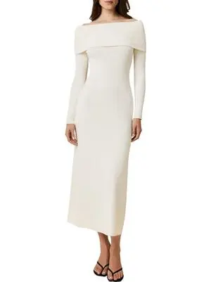 Solid & Striped The Sabrina Off-the-shoulder Long Sleeve Sweater Dress - Brule