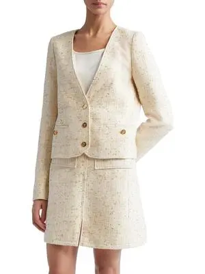 Giambattista Valli V-neck Tweed Crop Jacket - Ivory/yellow