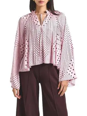 Derek Lam 10 Crosby Clara Mixed Dot Satin Top - Pink Quartz/bordeaux