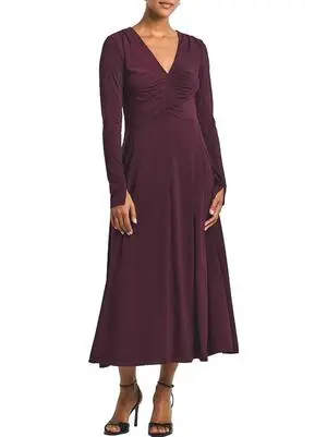 Derek Lam 10 Crosby Isabella Long Sleeve Ruched Dress - Black Cherry