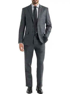 DANIEL HECHTER Windowpane Check Wool Blend Suit - Charcoal