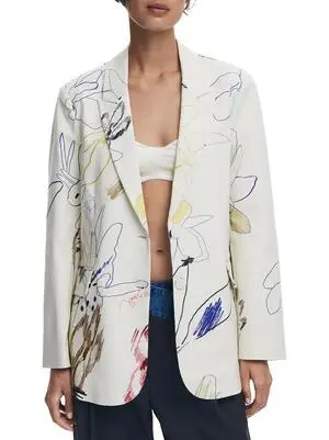 Desigual Abstract Print Two-button Blazer - Light Beige