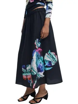 Desigual Floral Print A-line Skirt - Black