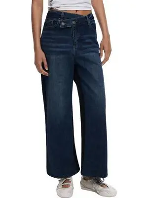 Desigual Crossover Waist Wide-leg Jeans - Dark Blue