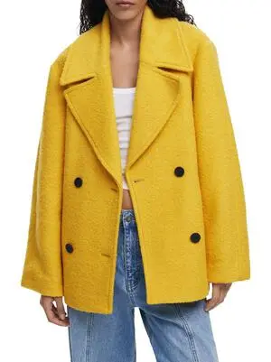 Desigual Double-breasted Coat - Yellow