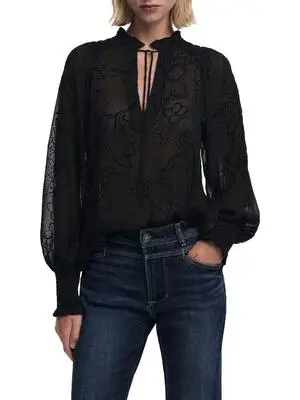 Desigual Floral Split Neck Popover Top - Black