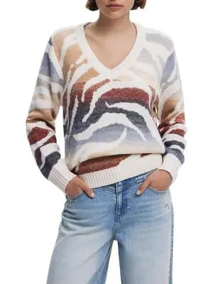Desigual Ombré V-neck Sweater - Beige