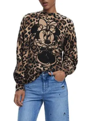 DESIGUAL Minnie Mouse Leopard Print Sweater