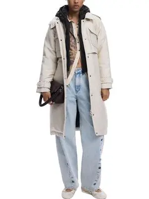 Desigual Belted Trench Coat With Removable Hooded Bib - Beige