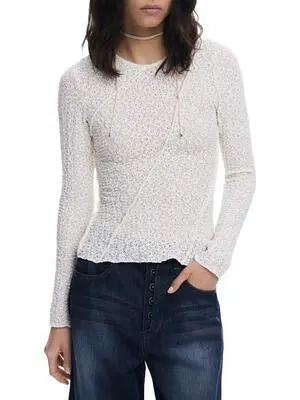 Desigual Stretch Lace Long Sleeve T-shirt - Light Beige